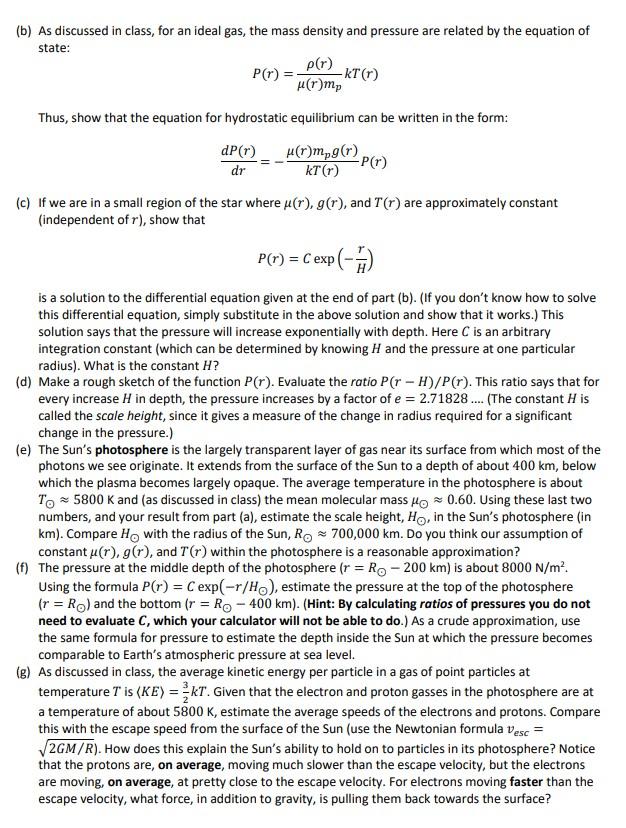 Solved Hydrostatic Equilibrium and Equation of State. As | Chegg.com