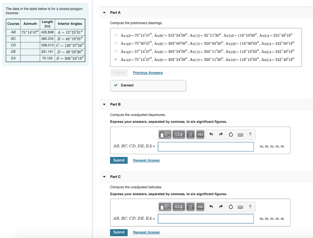 Solved The data in the table below is for a closed-polygon | Chegg.com