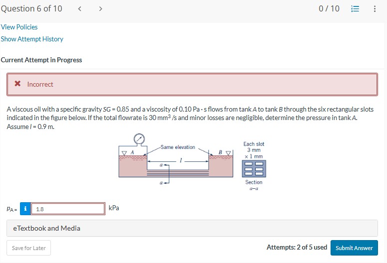 Solved Current Attempt in ﻿ProgressIncorrectA viscous oil | Chegg.com