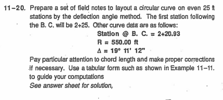 Solved 11-20. Prepare a set of field notes to layout a | Chegg.com