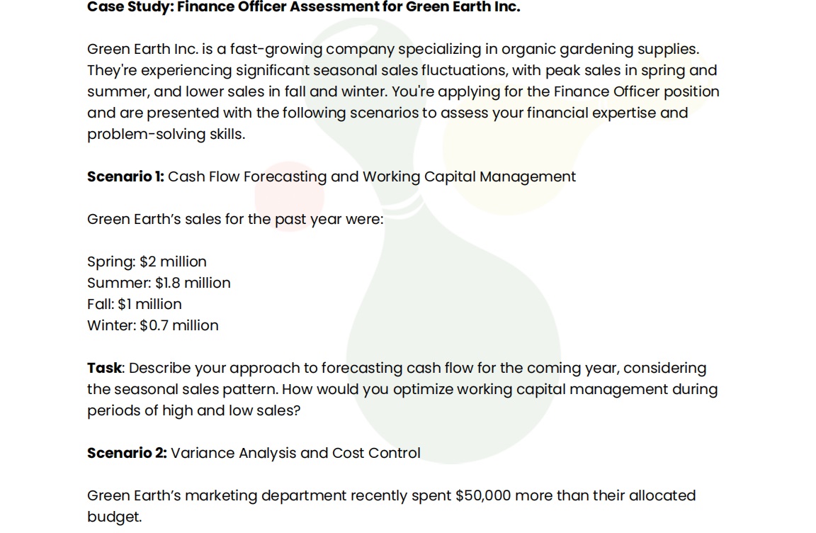 Solved Case Study: Finance Officer Assessment for Green | Chegg.com