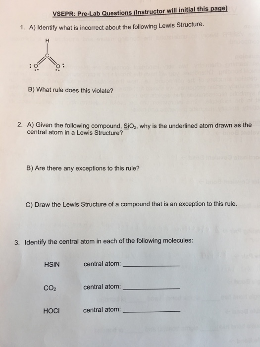 Solved VSEPR: Pre-Lab Questions (Instructor will initial | Chegg.com