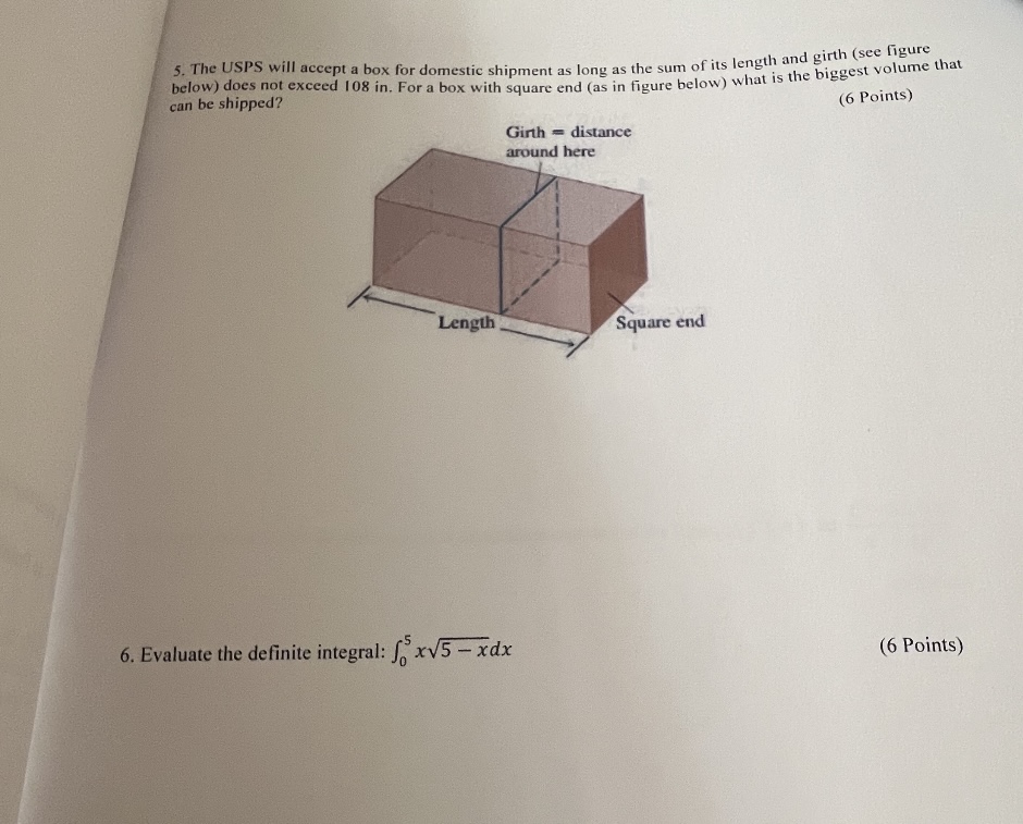 Solved 5. The USPS will accept a box for domestic shipment | Chegg.com