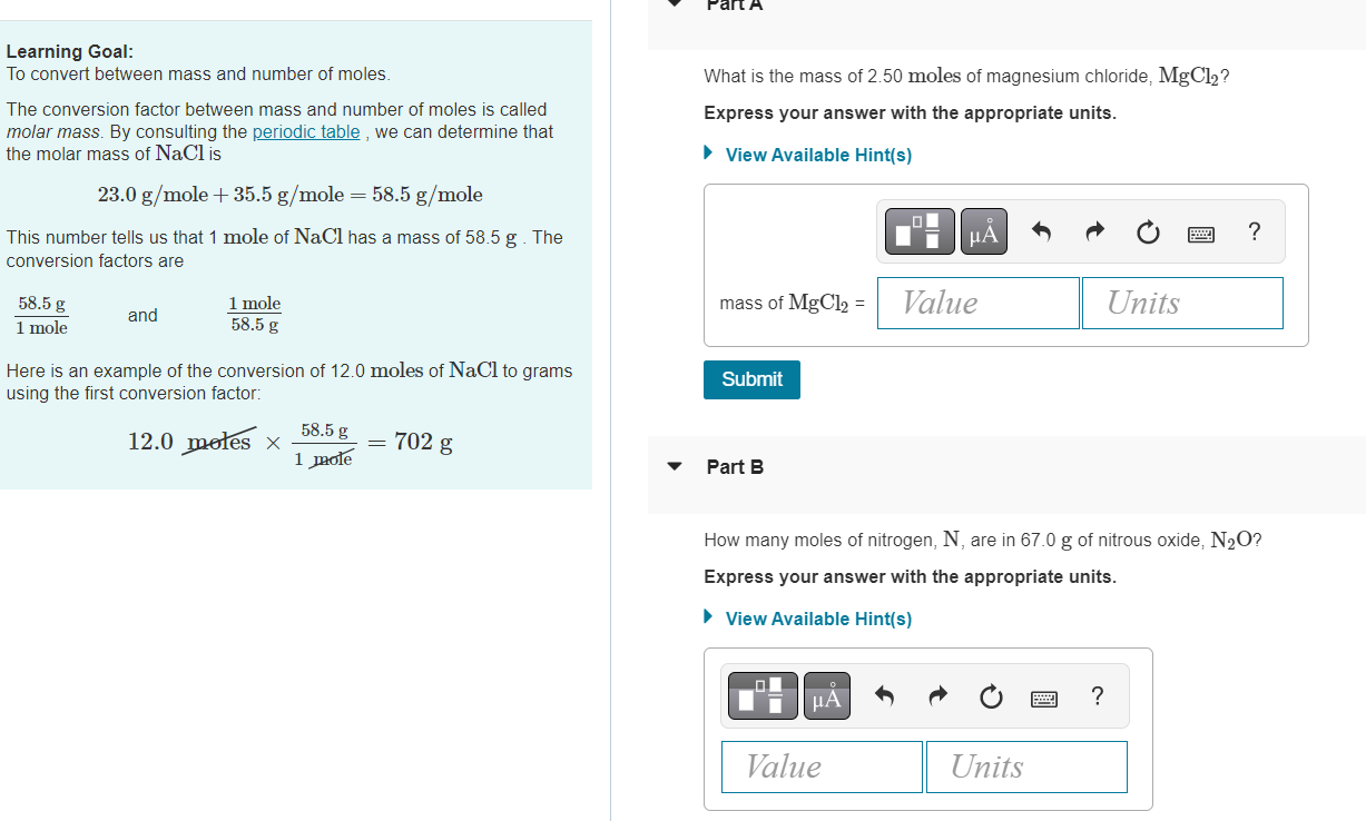 Solved Learning Goal: To convert between mass and number of | Chegg.com