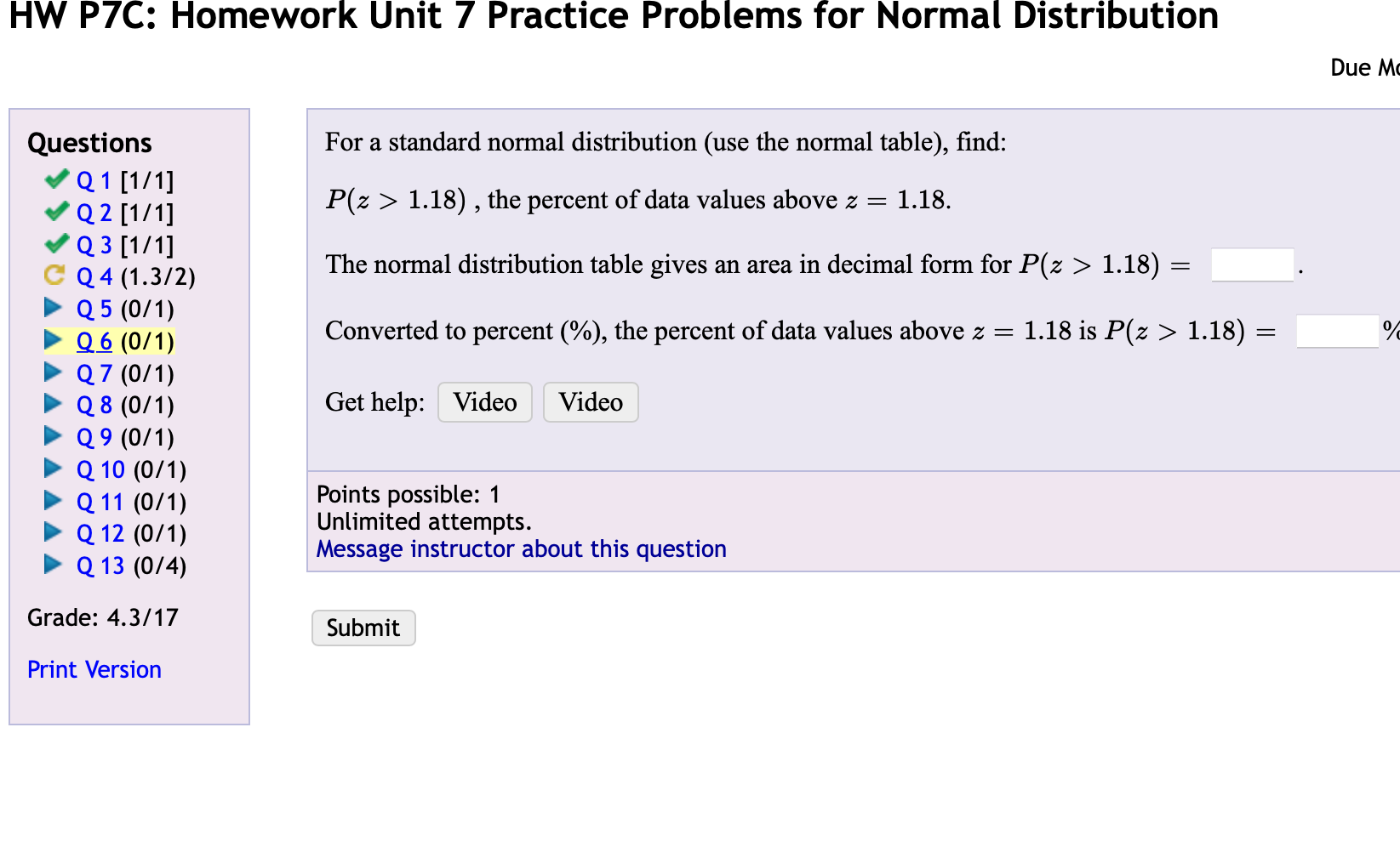Solved HW P7C: Homework Unit 7 Practice Problems for Normal | Chegg.com
