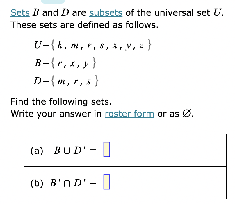 Solved Sets B And D Are Subsets Of The Universal Set U 