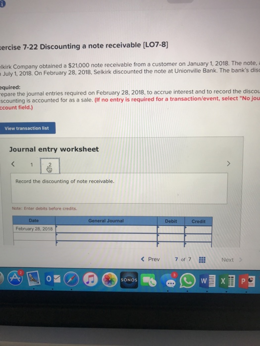 Solved Exercise 7-22 Discounting a note receivable [LO7-8 | Chegg.com