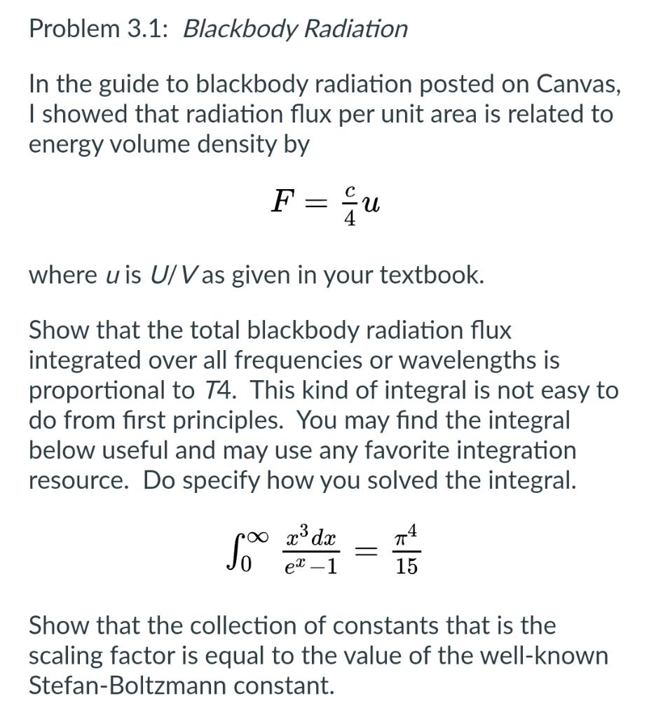 Solved In the guide to blackbody radiation posted on Canvas, | Chegg.com