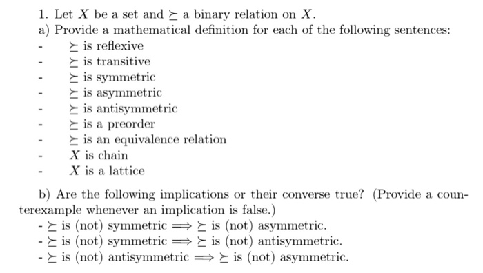 Solved Let X be a set and y a binary relation on X. a) | Chegg.com