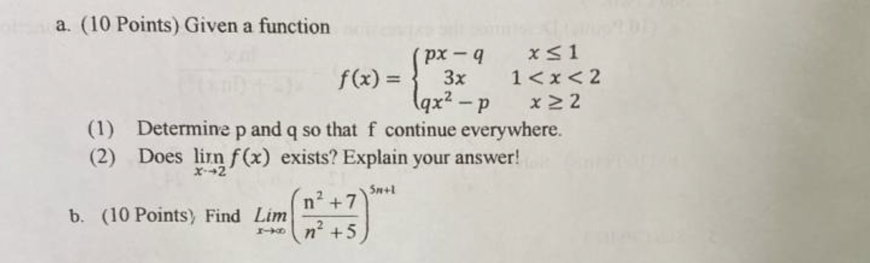 Solved a. (10 Points) Given a function | Chegg.com