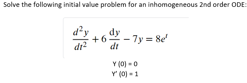 Solved Solve the following initial value problem for an | Chegg.com