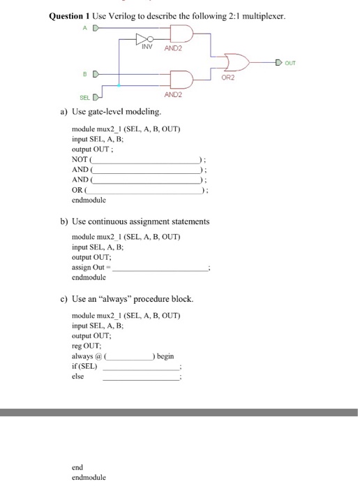 Solved Question 1 Use Verilog to describe the following 2:1 | Chegg.com
