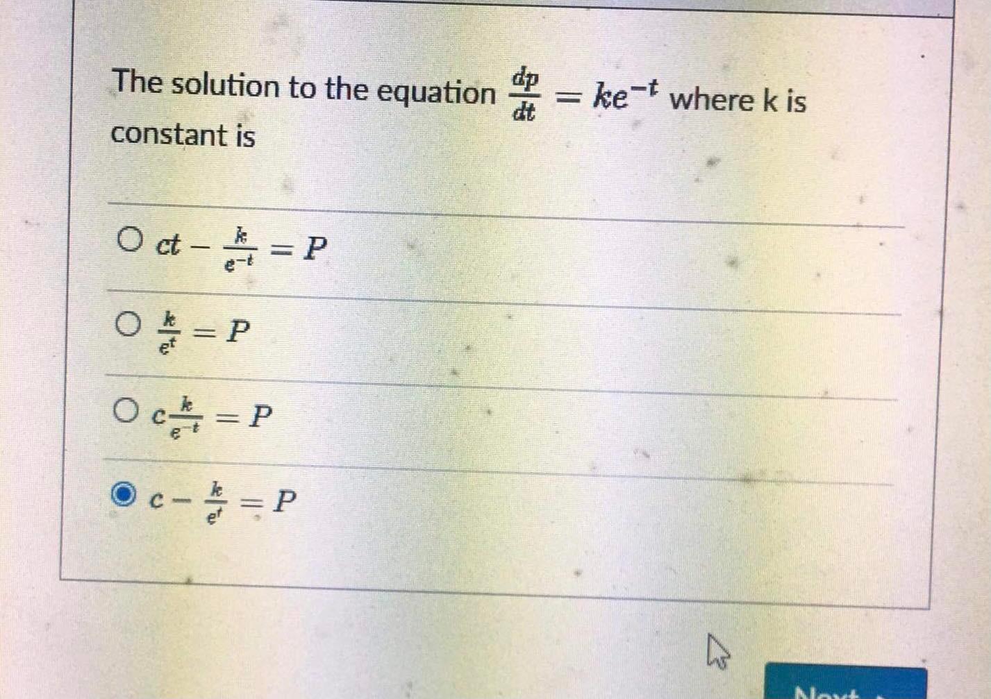 Solved The solution to the equation = ket where k is | Chegg.com