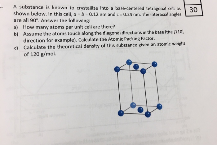 Solved A substance is known to crystallize into a | Chegg.com
