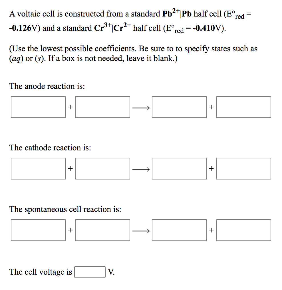 Solved A voltaic cell is constructed from a standard Pb2+|Pb | Chegg.com
