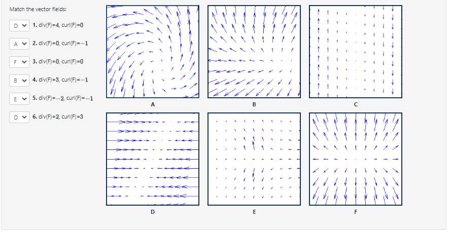Solved Match The Vector Fields 1 Div F 4 Curl F 0 2