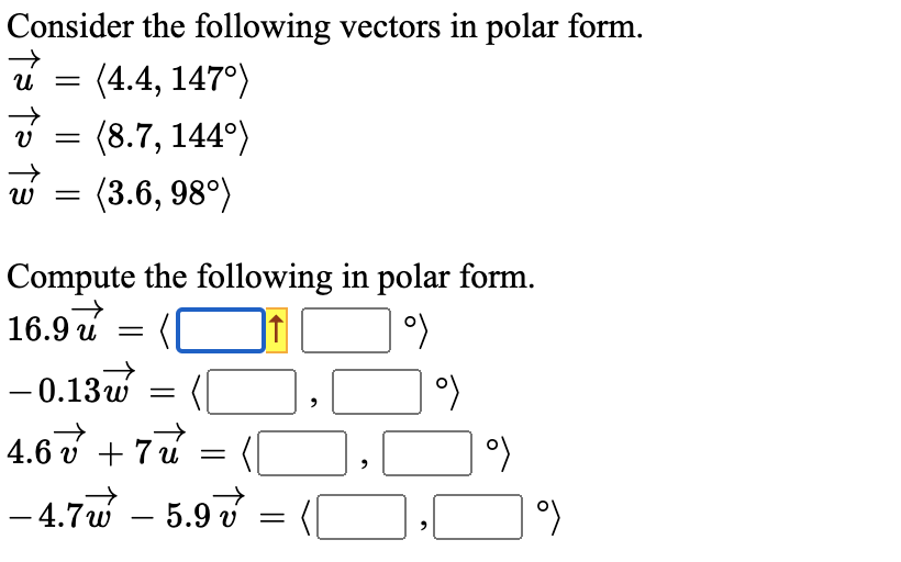 Solved -> u = Consider the following vectors in polar form. | Chegg.com