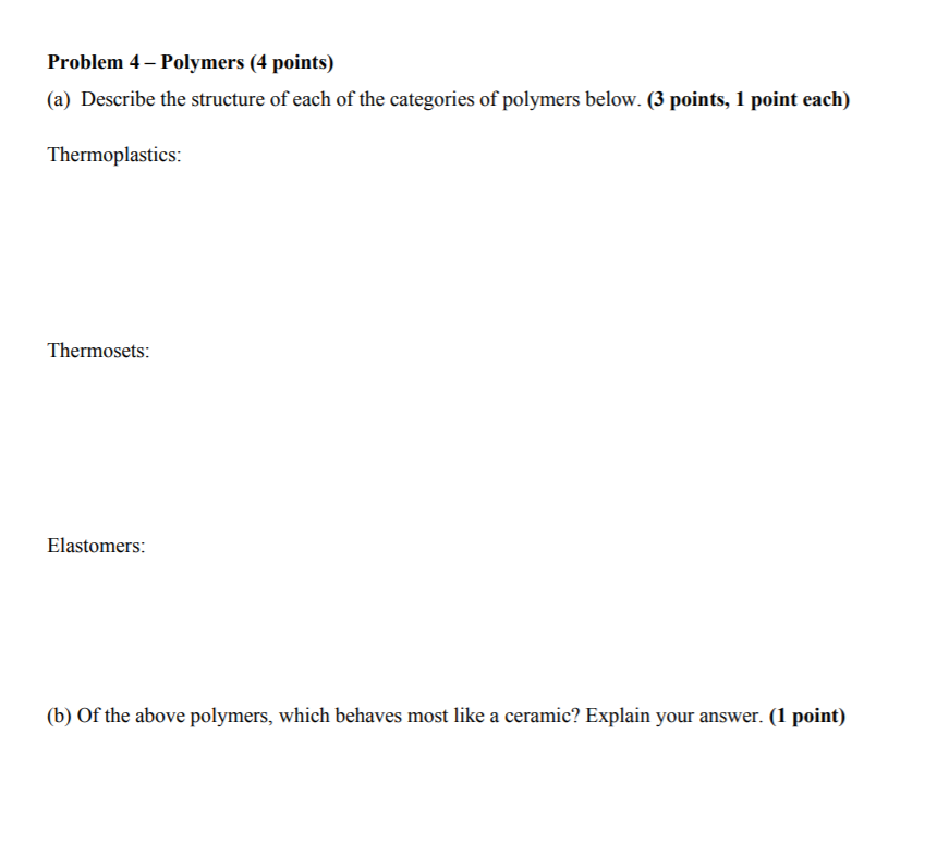 Solved Problem 4-Polymers (4 points) (a) Describe the | Chegg.com