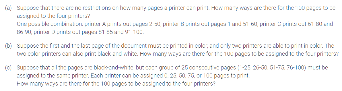 Solved A 100-page document is being printed by four | Chegg.com