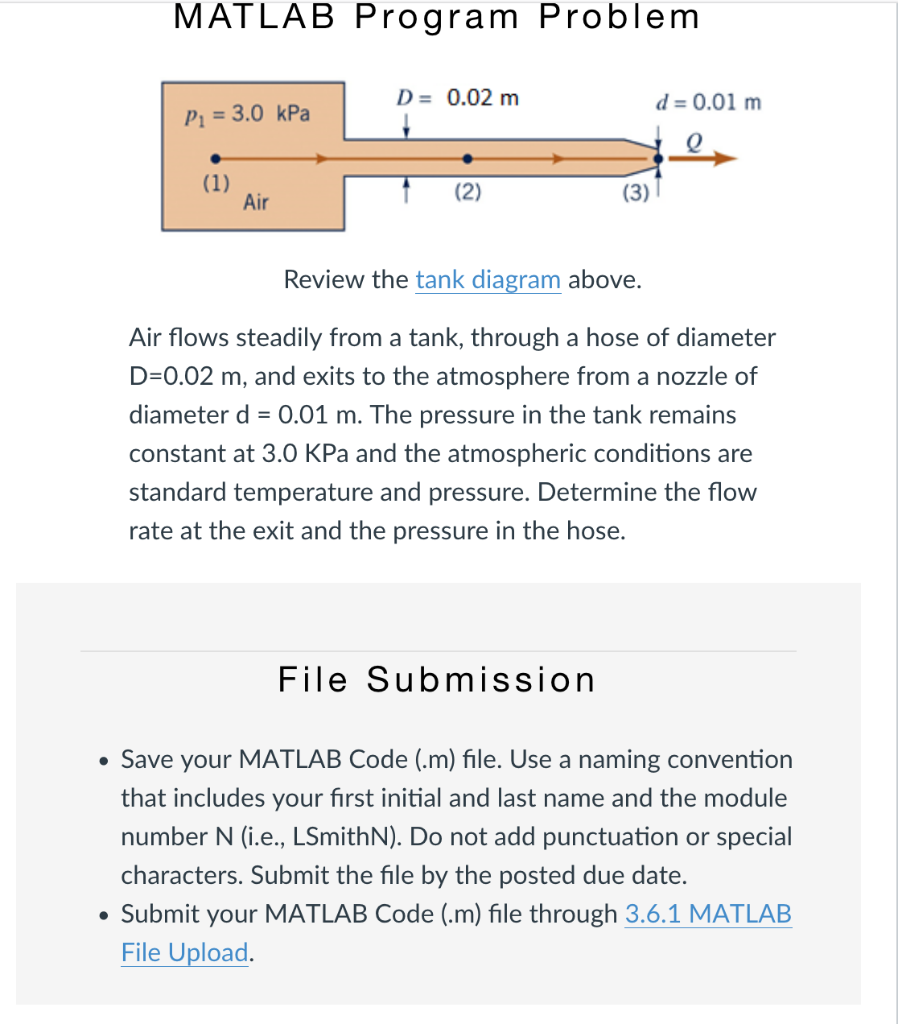Solved MATLAB Program Problem D 0.02 m d 0.01 m 0 P1 3.0 kPa | Chegg.com