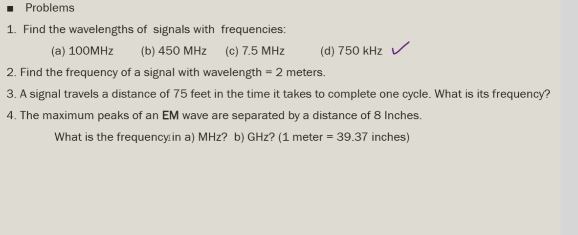 Solved Problems 1. Find the wavelengths of signals with | Chegg.com
