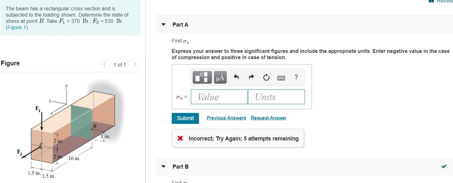 Solved 1 Review The beam has a rectangular cross section and | Chegg.com