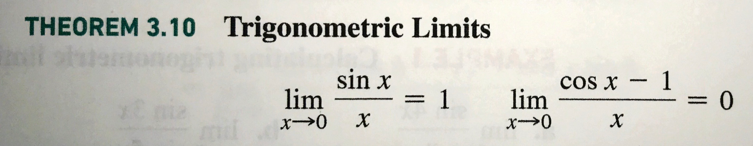 Solved THEOREM 3.10 Trigonometric Limits sin x lim - x0 X = | Chegg.com