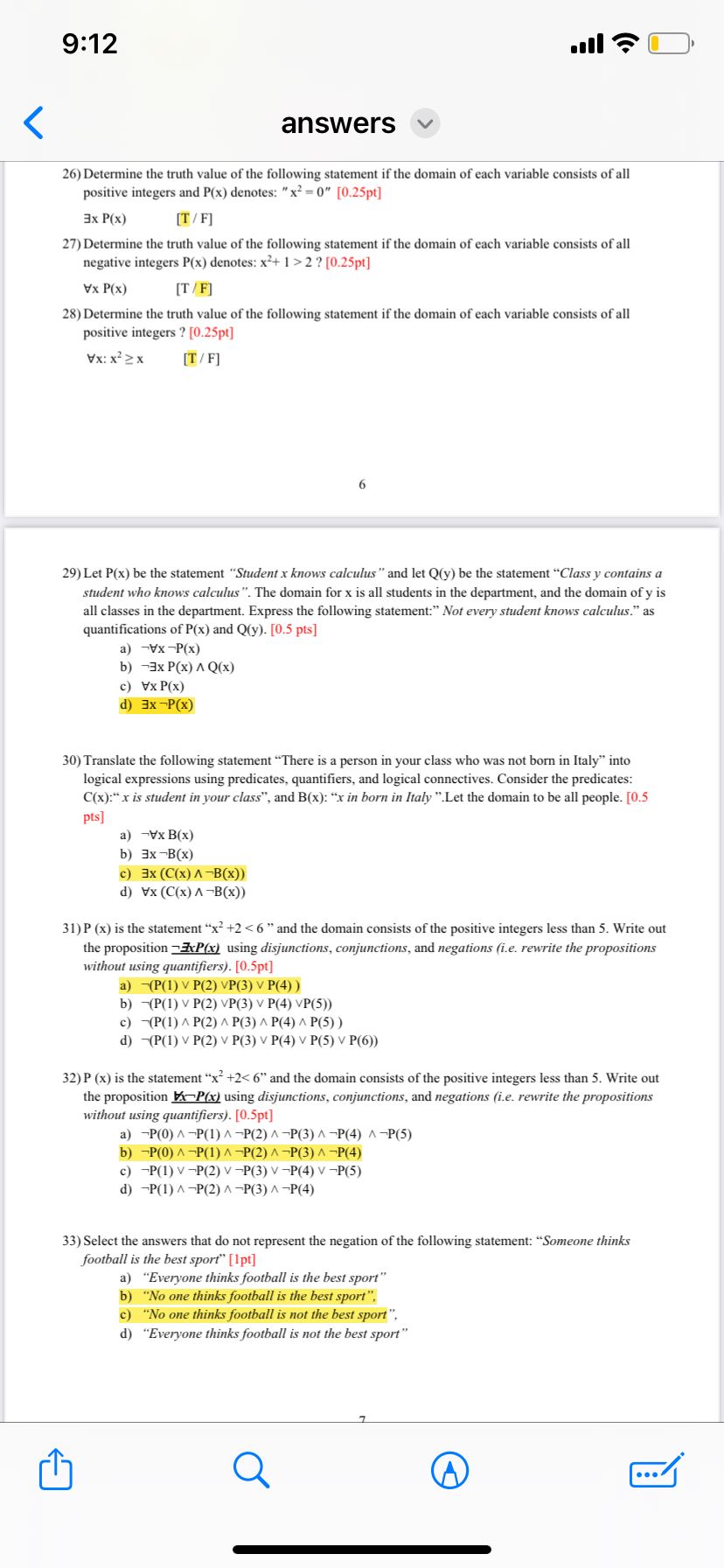 Solved 26) Determine the truth value of the following | Chegg.com