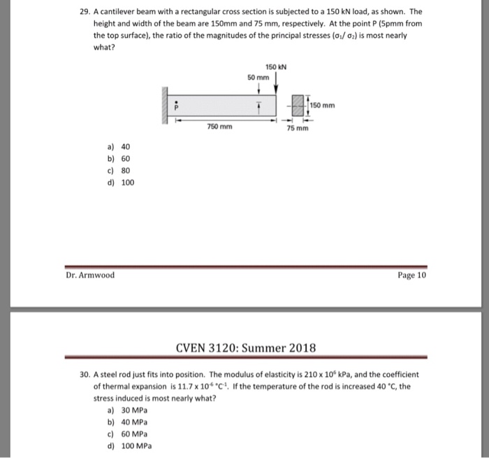 Solved 29. A cantilever beam with a rectangular cross | Chegg.com