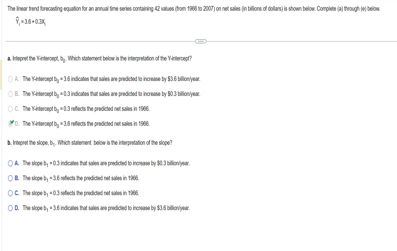 Solved The linear trend forecasting equation for an annual | Chegg.com