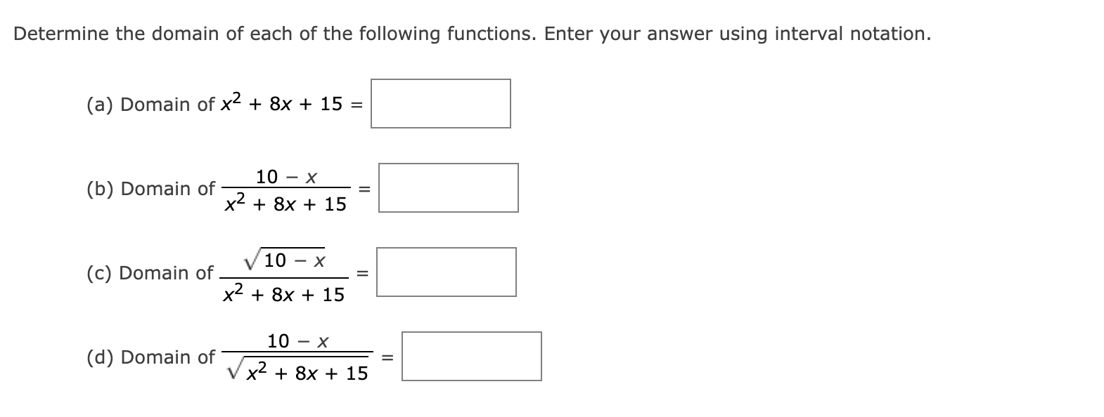 Solved Determine the domain of each of the following | Chegg.com