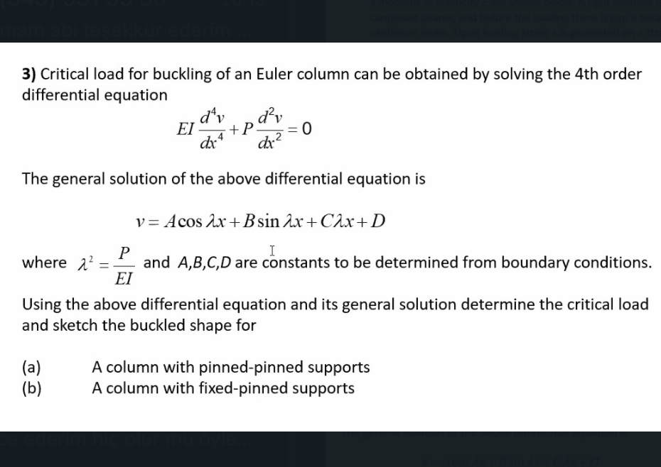 Solved 3) Critical load for buckling of an Euler column can | Chegg.com