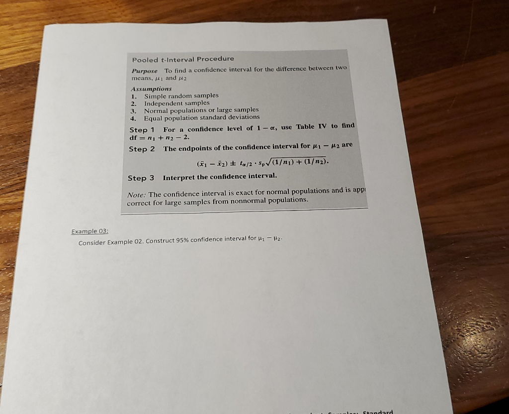 Solved Pooled t-Interval Procedure Purpose To find a | Chegg.com