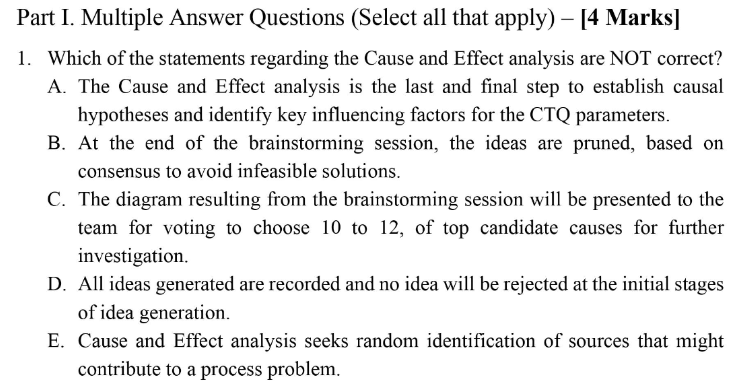 Solved Part I. Multiple Answer Questions (Select all that | Chegg.com