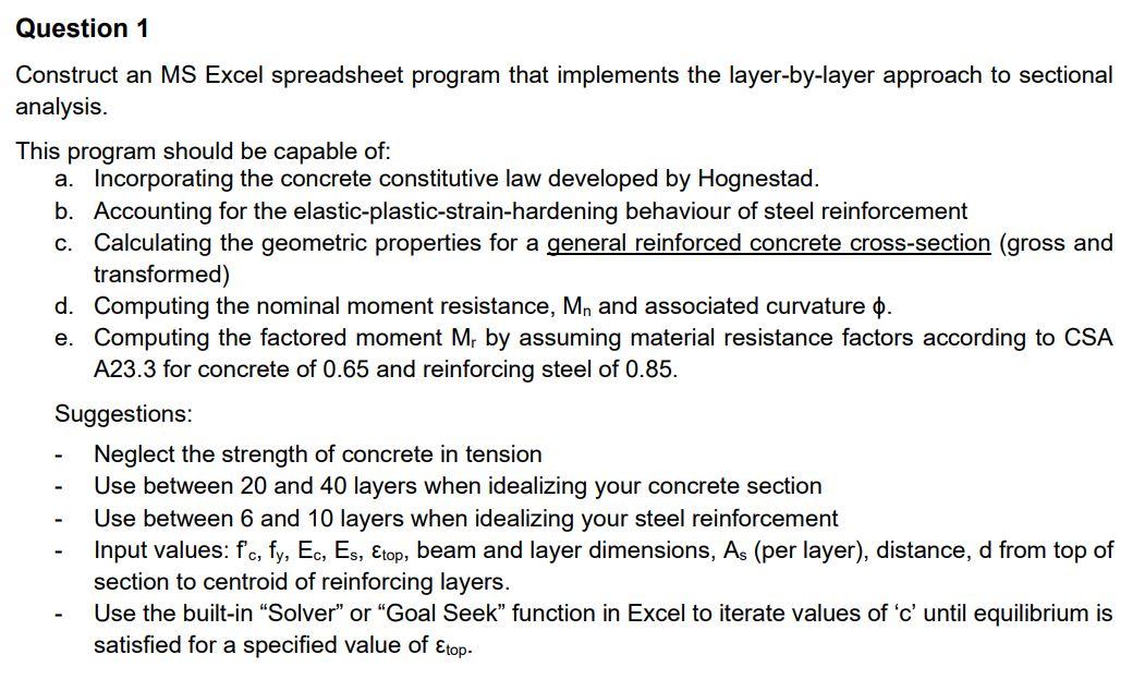 Solved Question 1 Construct an MS Excel spreadsheet program | Chegg.com