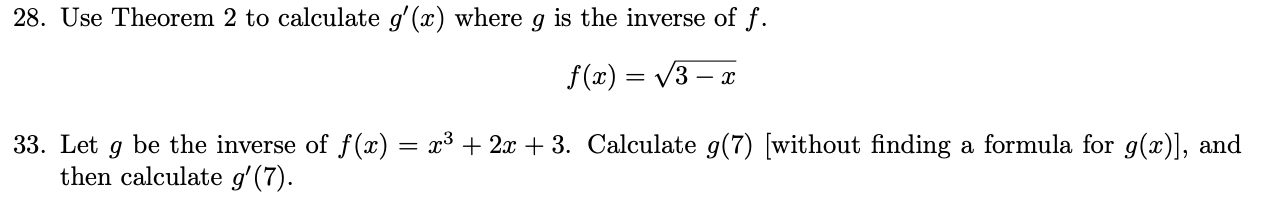 Solved 28. Use Theorem 2 to calculate g'(x) where g is the | Chegg.com