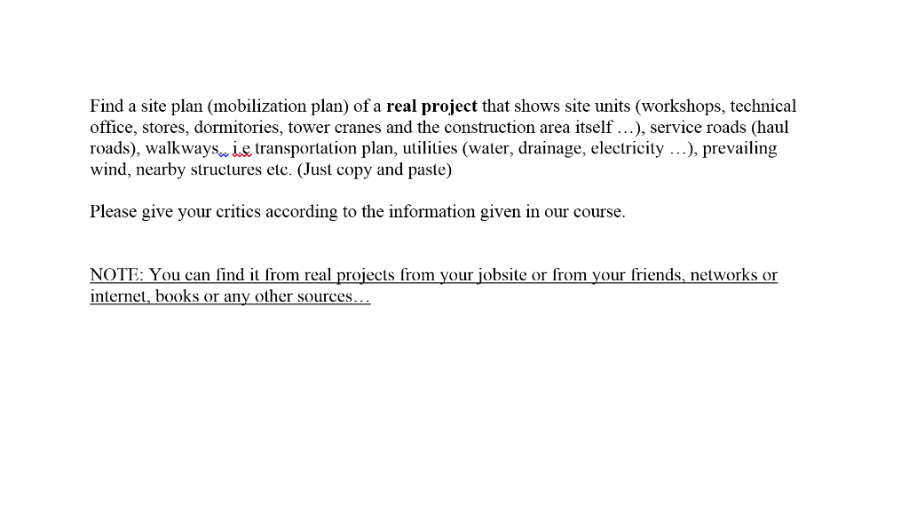Solved Find a site plan (mobilization plan) of a real | Chegg.com