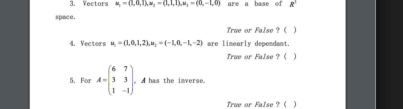 Solved 3. Vectors u1=(1,0,1),u2=(1,1,1),u3=(0,−1,0) are a | Chegg.com