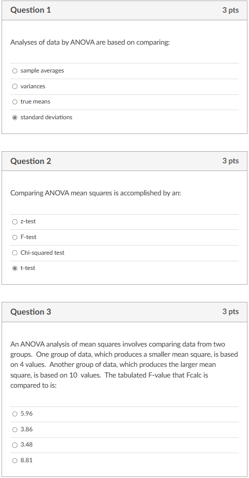 Analyses of data by ANOVA are based on comparing: | Chegg.com