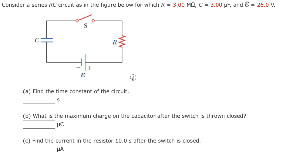 Solved Consider a series RC ﻿circuit as in the figure below | Chegg.com