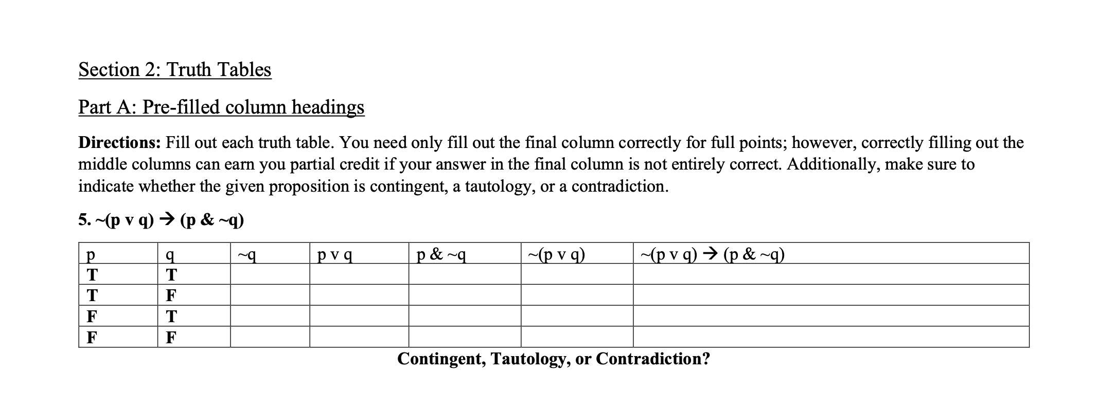 Part A: Pre-filled column headings Directions: Fill | Chegg.com