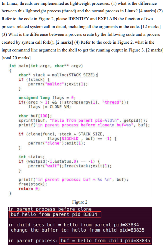 Solved In Linux, threads are implemented as lightweight | Chegg.com