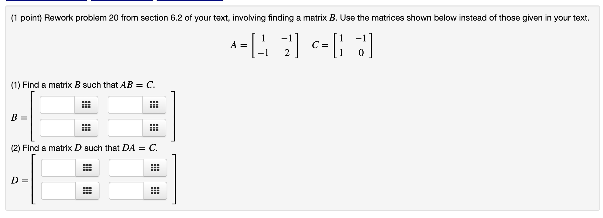 Solved (1 point) Rework problem 20 from section 6.2 of your | Chegg.com