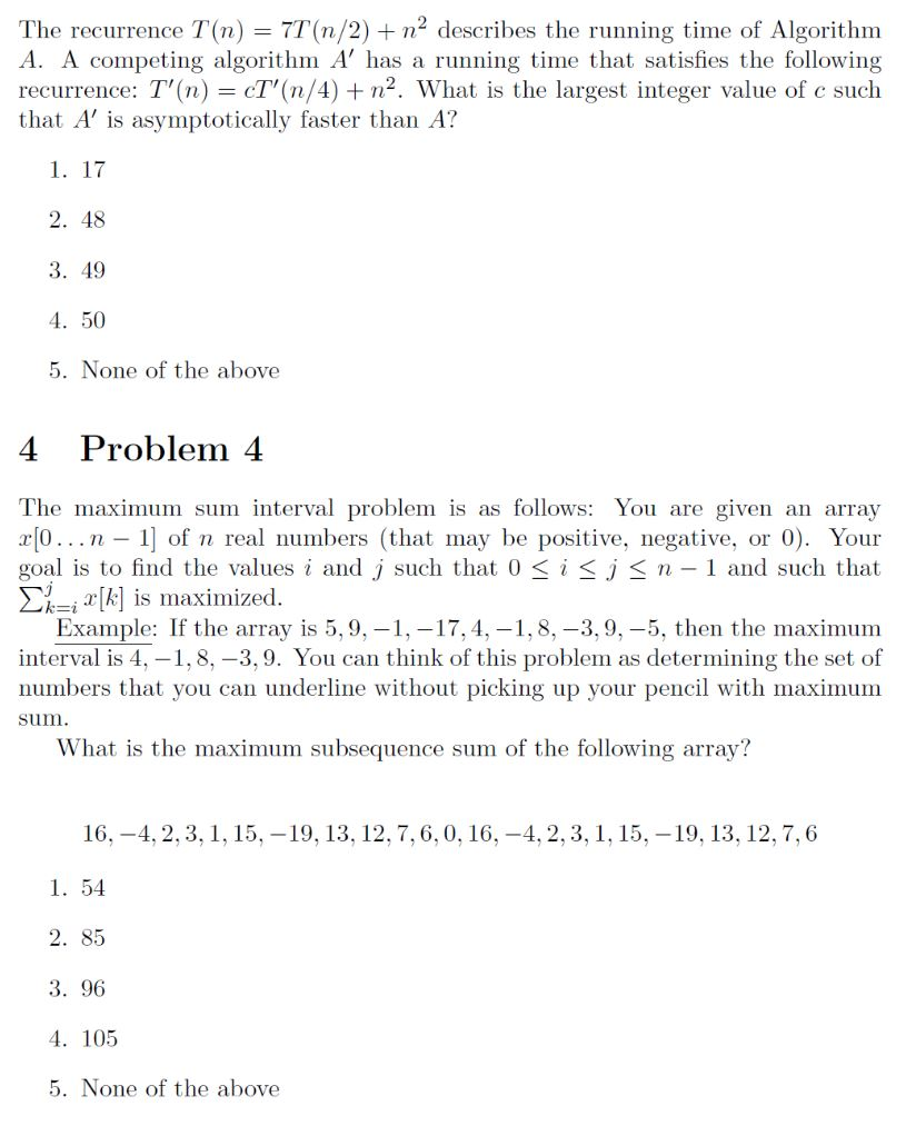 Solved The Recurrence Tn 7t N2 Nº Describes The 