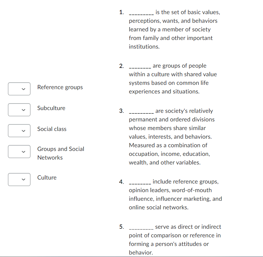 Solved Reference groups Subculture Social class Groups and | Chegg.com