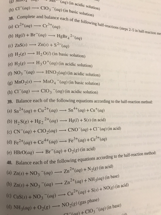 Solved aq) (in acidic solution) (h) Cl"(aq)-→ Clo,-(aq) (in | Chegg.com