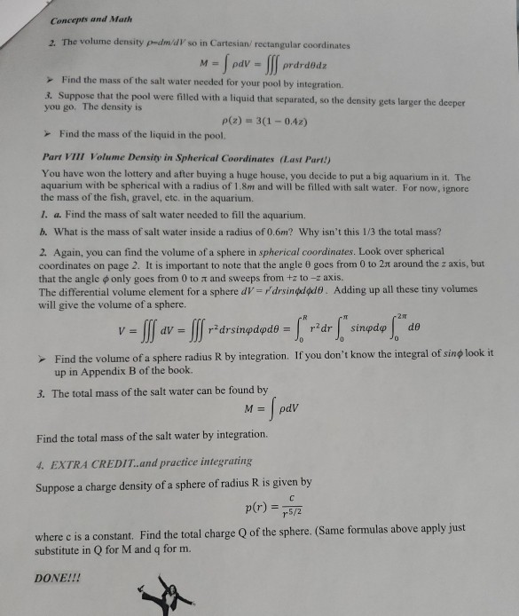 Solved Concepts and Math The volume density pem/d so in | Chegg.com