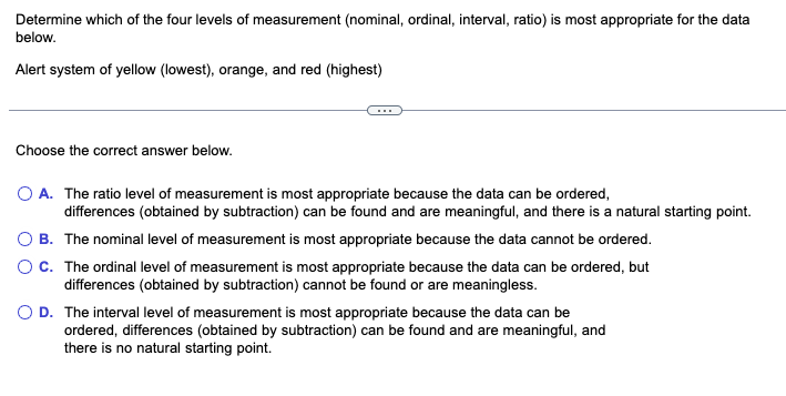 Solved Determine which of the four levels of measurement | Chegg.com