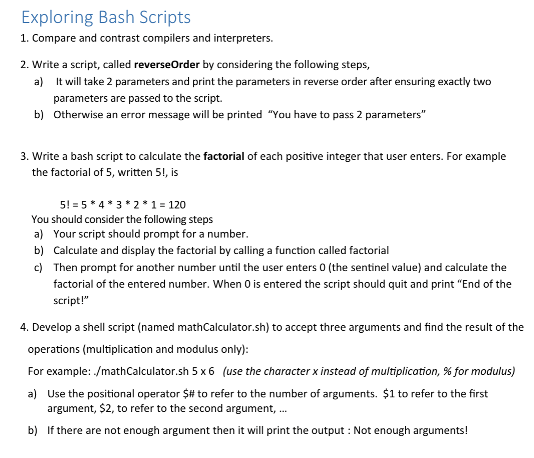 Solved Exploring Bash Scripts 1. Compare and contrast | Chegg.com