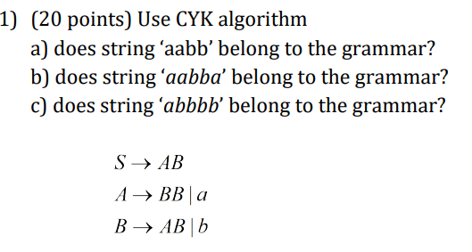 Solved 1) (20 points) Use CYK algorithm a) does string | Chegg.com